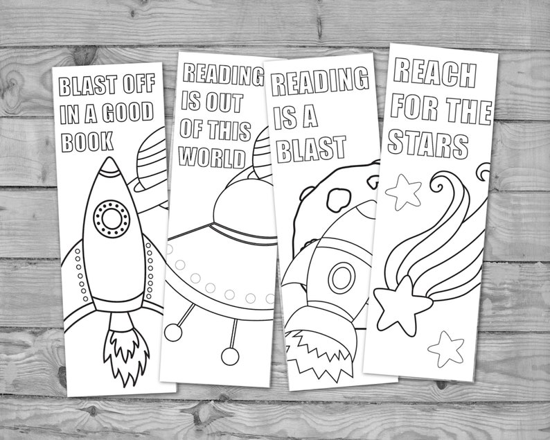 Printable Coloring Bookmarks, Outer Space Bookmarks, Set of 4 Printable ...