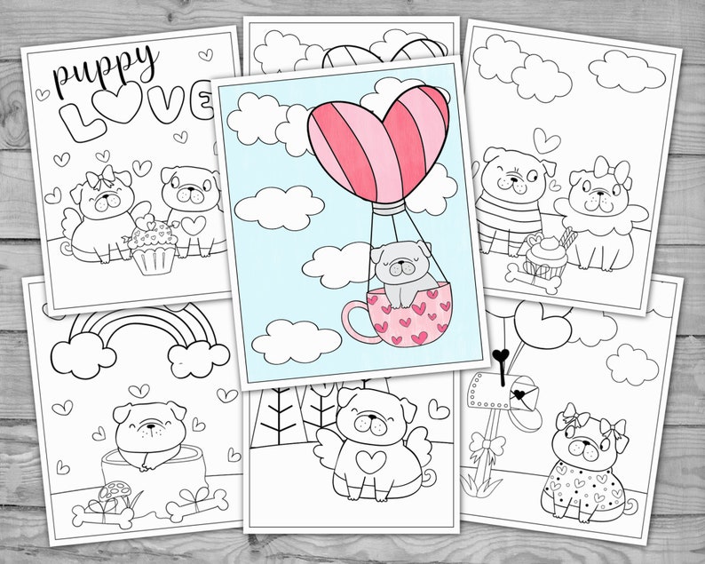 Printable Coloring for Kids, Valentine Activity Coloring Pages, Pug ...