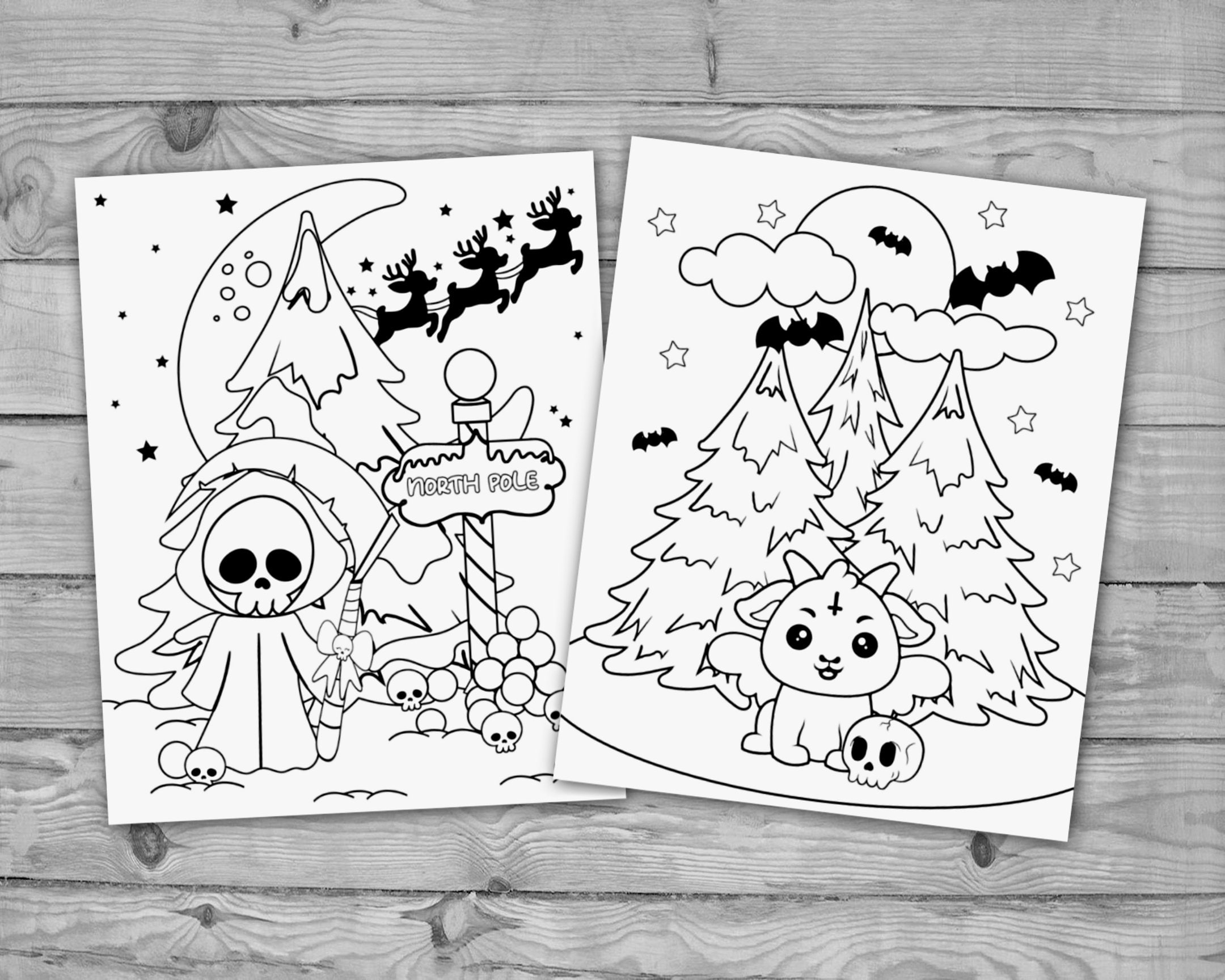 Printable Kawaii Pastel Goth Christmas Coloring Sheets, Creepy Cute ...