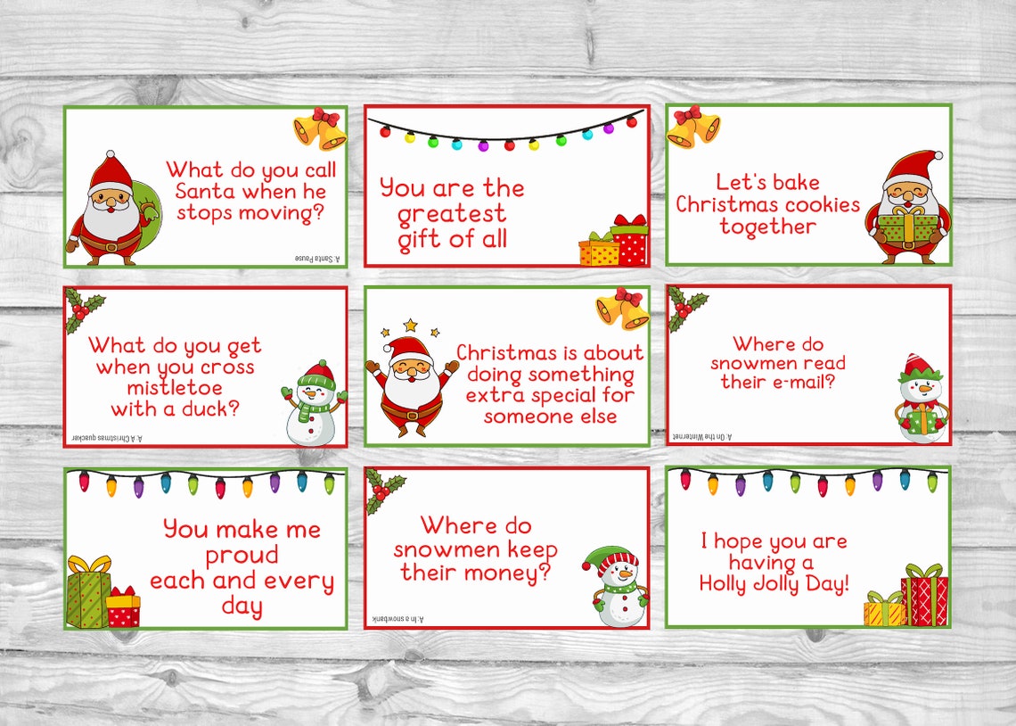 Printable Christmas Lunch Notes, Lunch Box Cards, Printable School ...