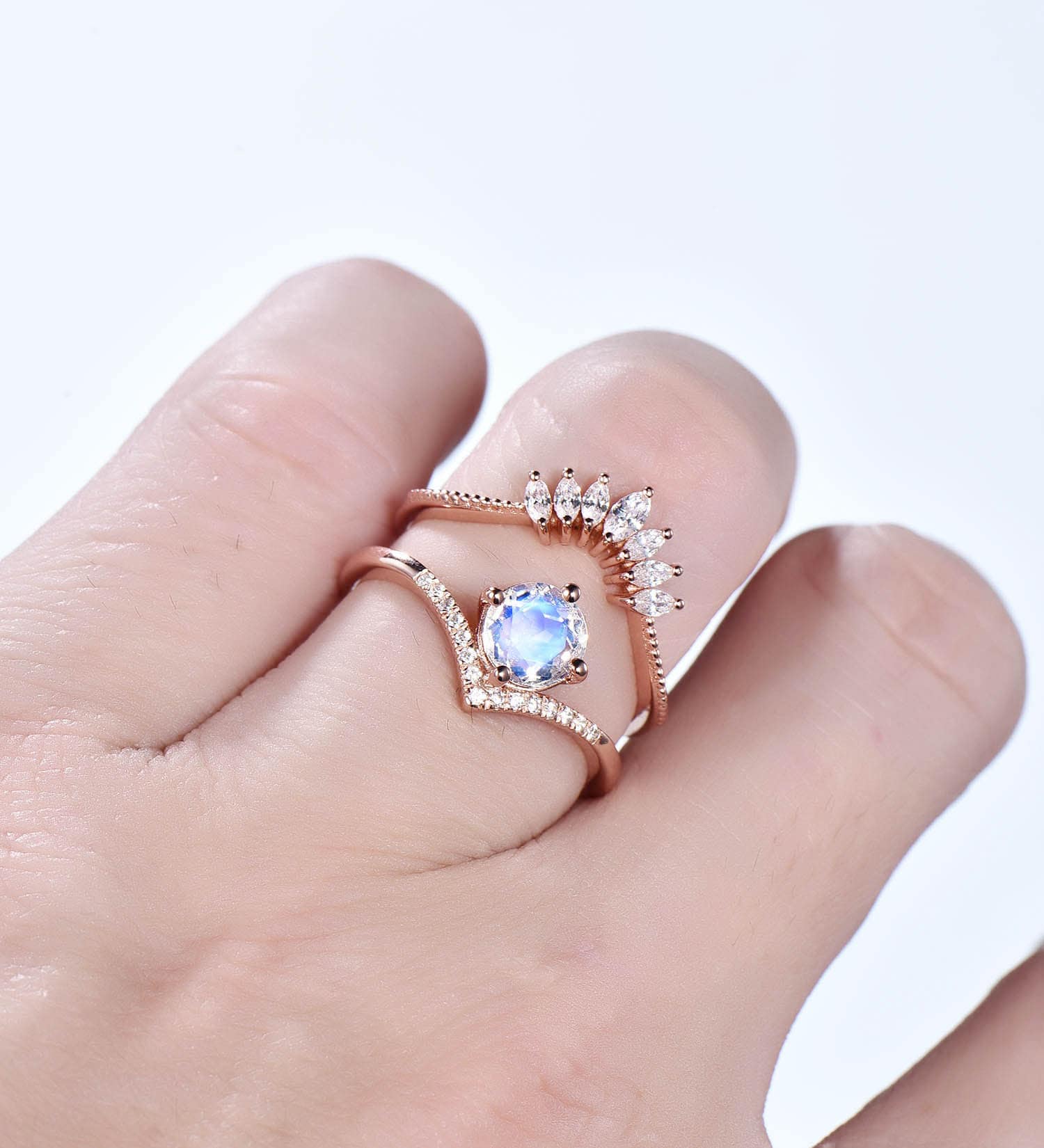 Moonstone Ring Natural Moonstone Wedding Set Vintage | Etsy