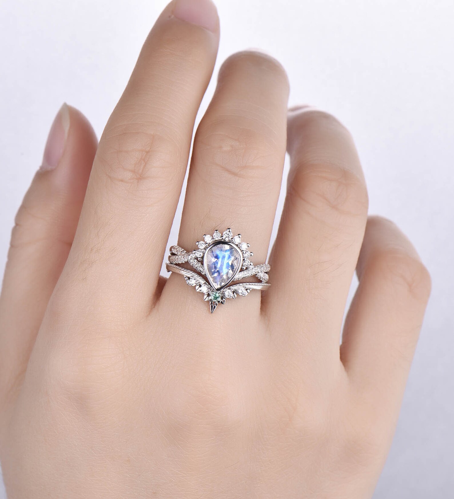 Vintage Moonstone Wedding Set Silver Ring Moonstone - Etsy