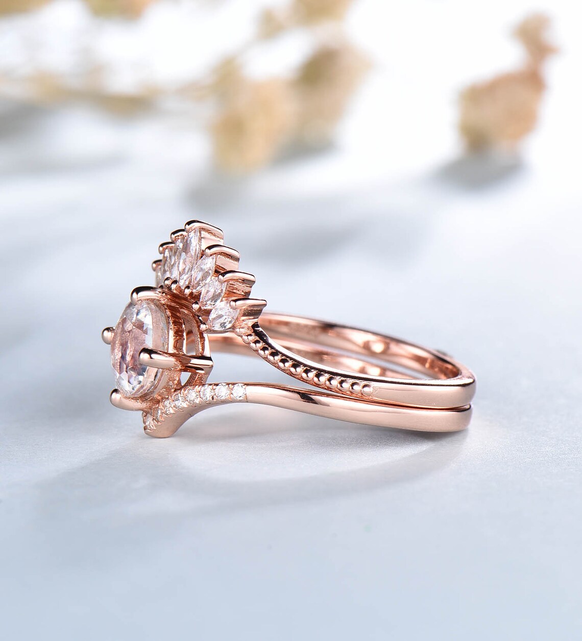 Moonstone Ring Natural Moonstone Wedding Set Vintage | Etsy