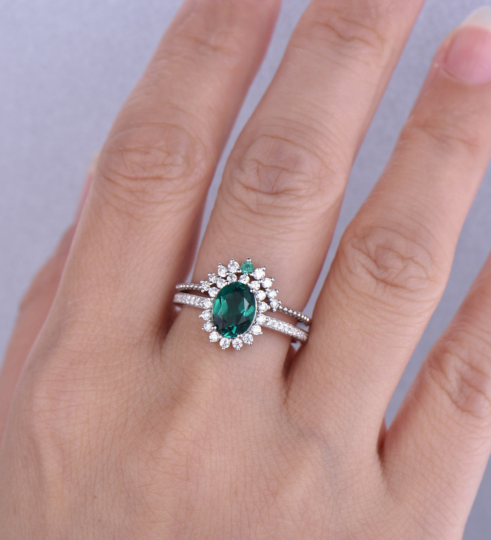 Emerald Wedding Set Emerald Engagement Ring Vintage Silver - Etsy