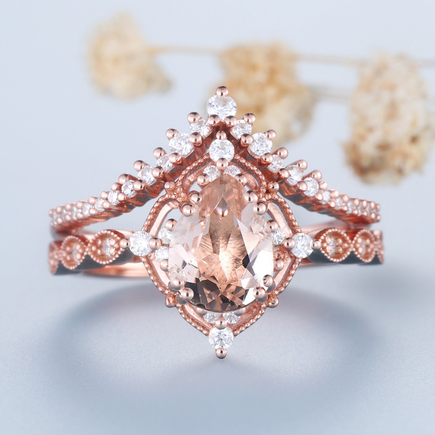 Vintage Morganite Engagement Ring Set Art Deco Morganite - Etsy