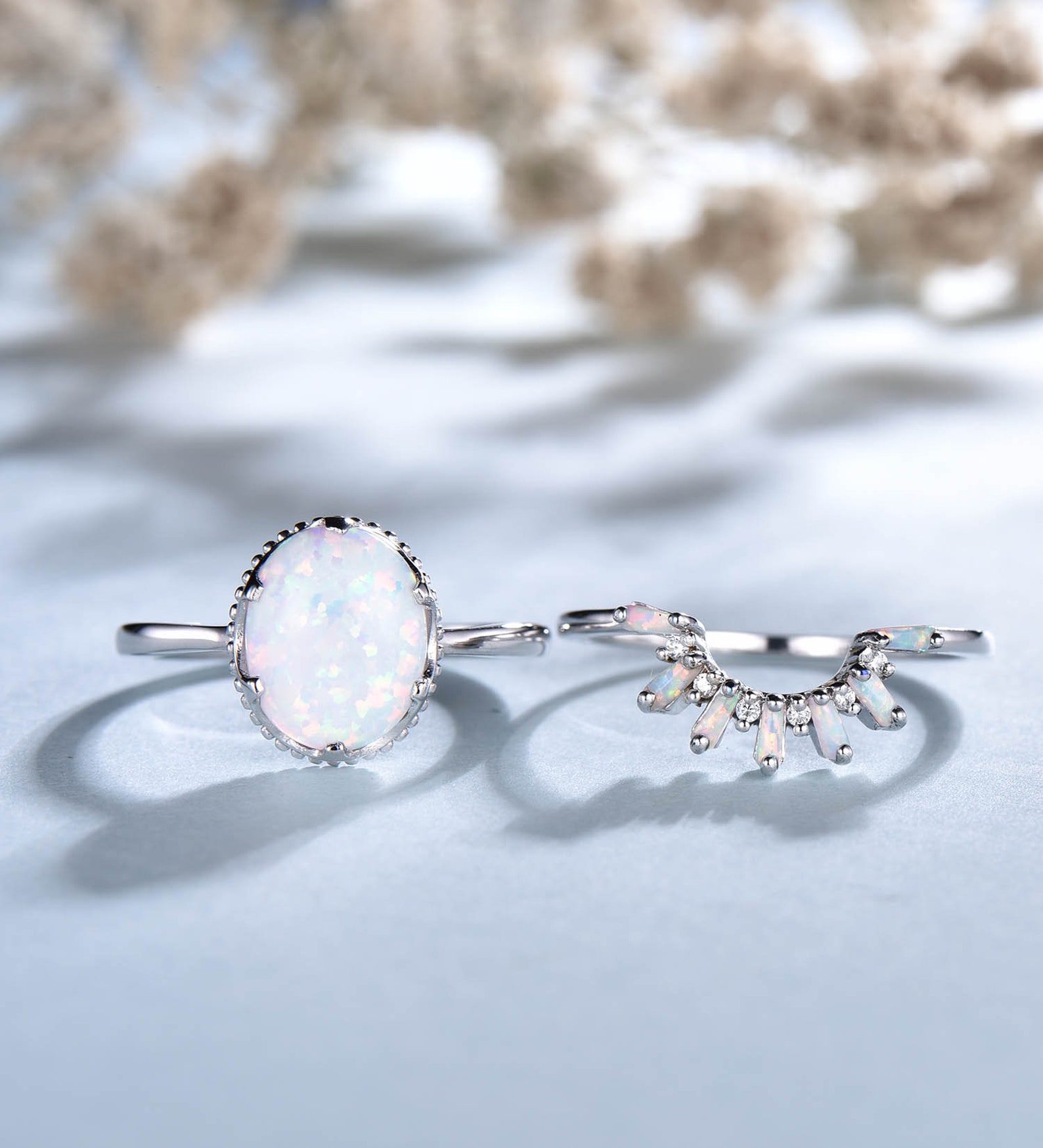 Opal Ring Set Opal Ring Silver Opal Ring Promise Ring - Etsy