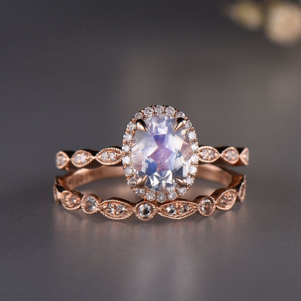 Moonstone Wedding Set - Etsy