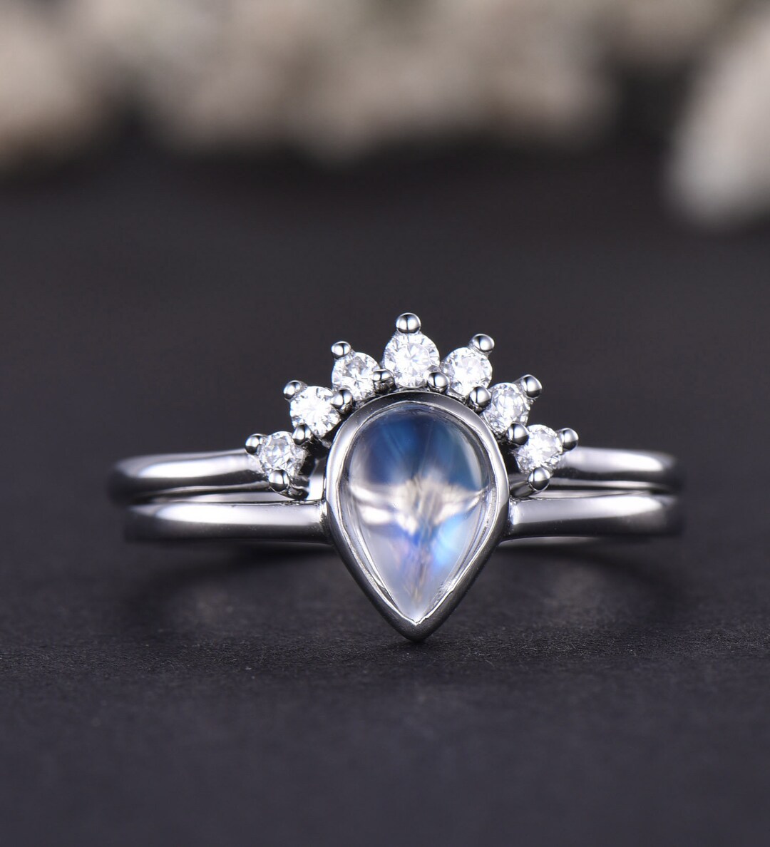 Moonstone Ring Moonstone Wedding Set Dainty Moonstone Ring June ...