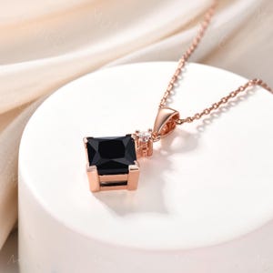 Unique Natural Black Onyx Princess Cut Necklace Yellow Gold 3CT 8mm ...