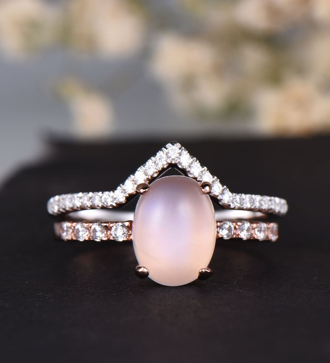 Moonstone Engagement Ring,moonstone Wedding Set,14k Gold Rings,delicate ...