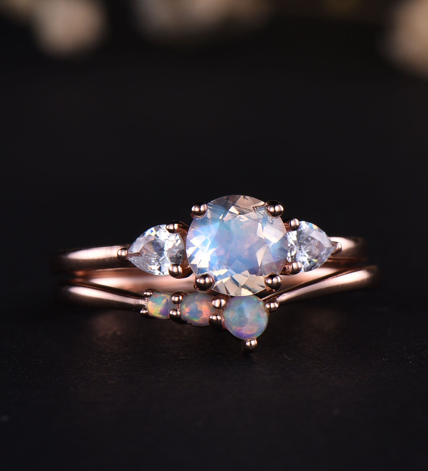 Rose Gold Moonstone Ring Moonstone Engagement Ring Dainty | Etsy