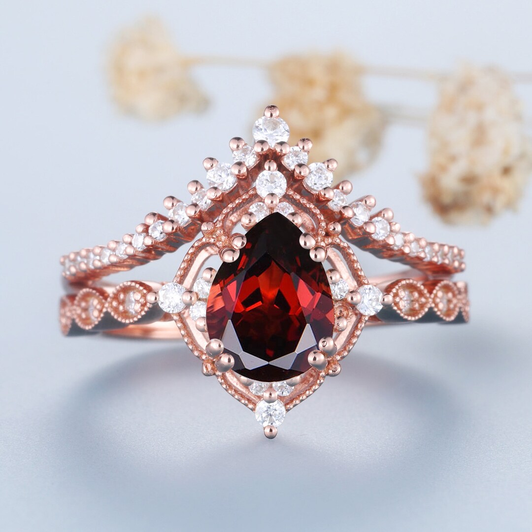 Garnet Ring, Rose Gold Ring, Genuine Gemstone, Red Garnet Engagement ...