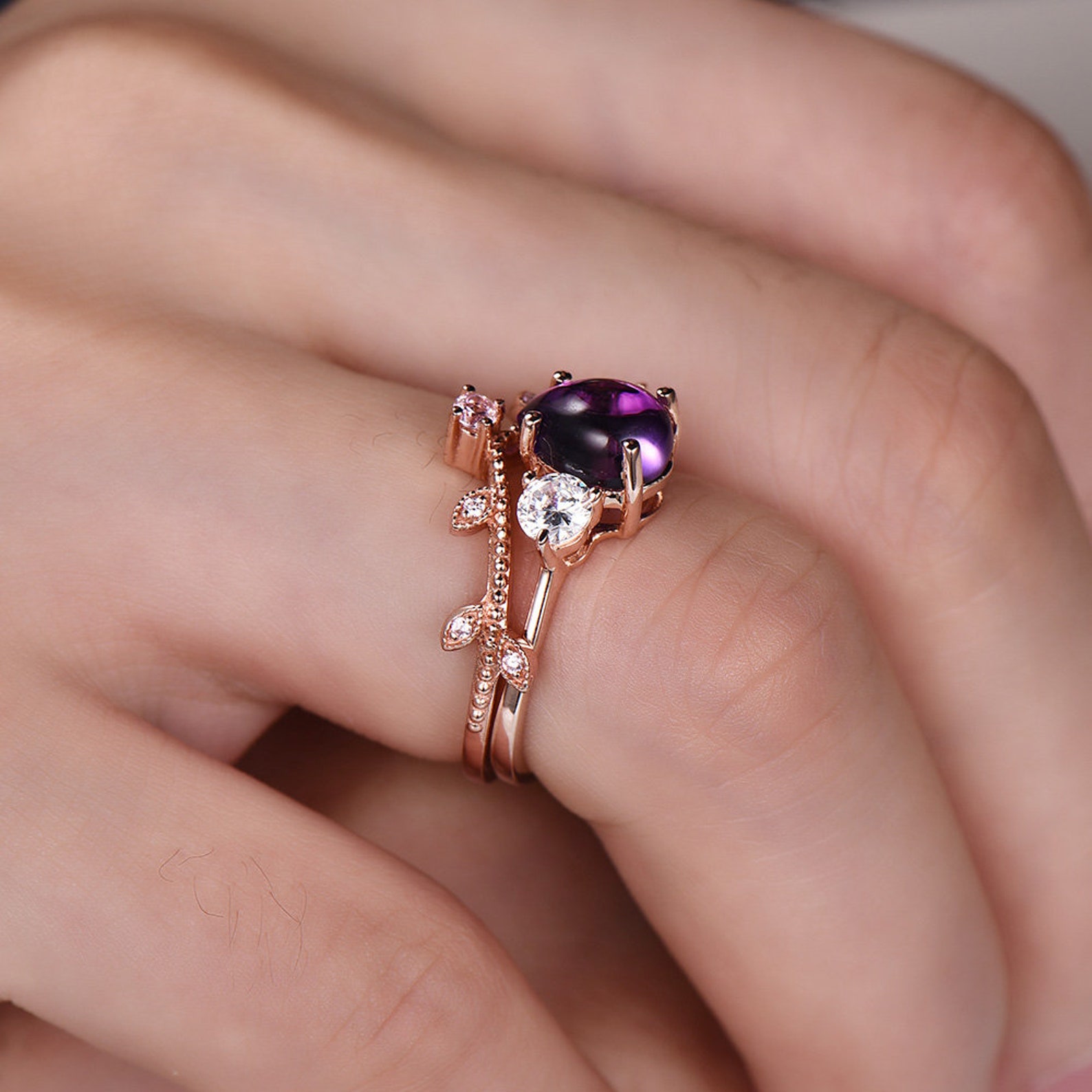 Amethyst Ring Set 6x9mm Pear Amethyst Engagement Ring Art Deco - Etsy