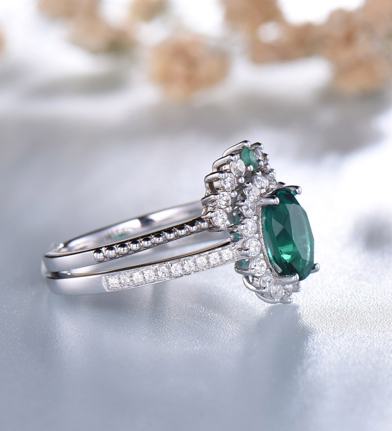 Emerald Wedding Set Emerald Engagement Ring Vintage Silver - Etsy