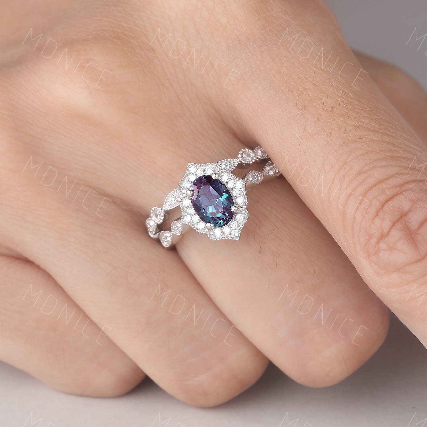 Vintage Alexandrite Engagement Ring Set Sterling Silver - Etsy