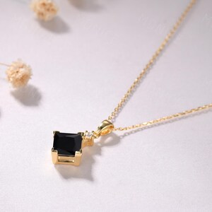 Unique Natural Black Onyx Princess Cut Necklace Yellow Gold 3CT 8mm ...