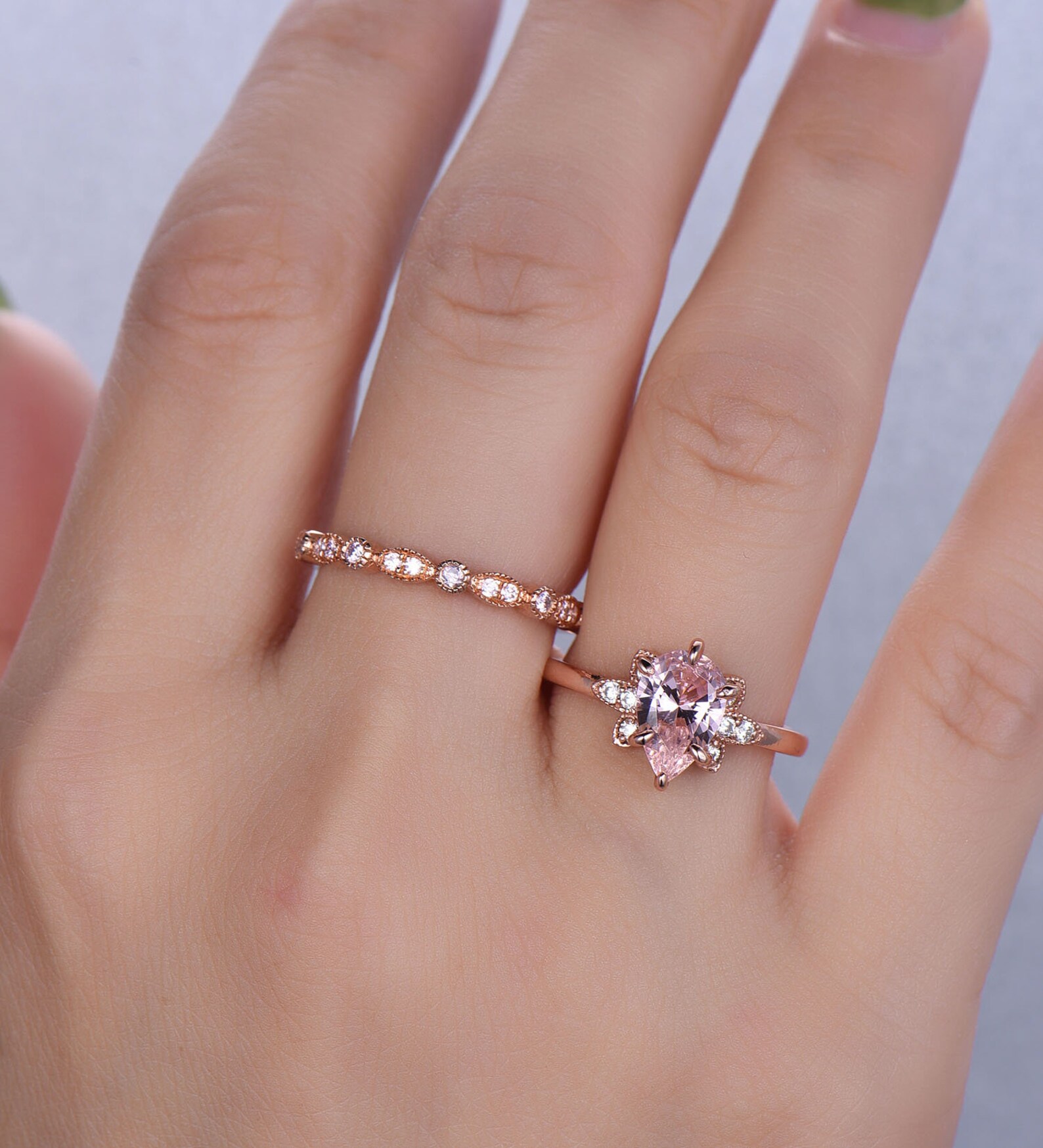 Morganite Ring Pink Morganite Engagement Ring Art Deco Pink CZ - Etsy