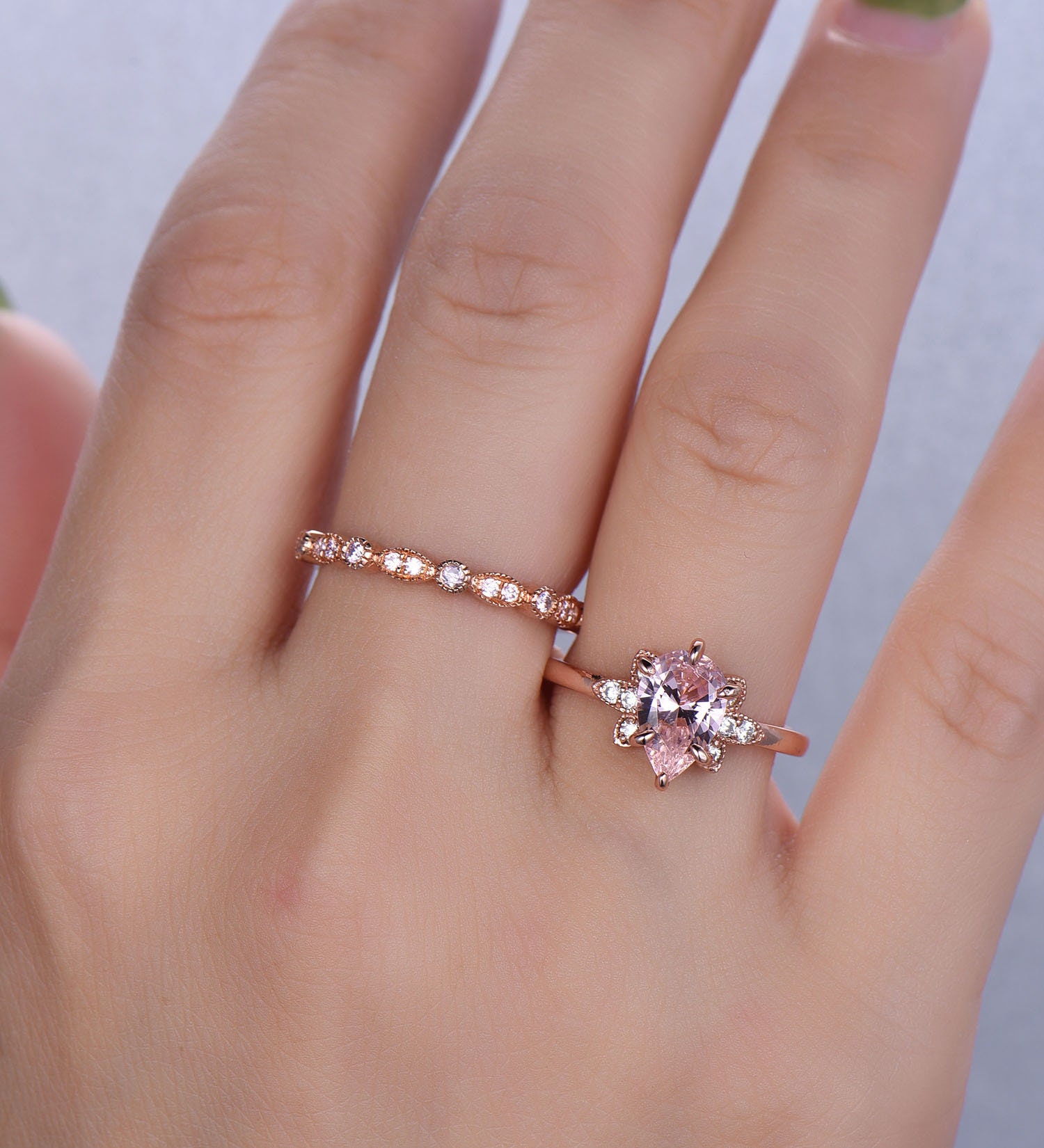 Morganite Ring Pink Morganite Engagement Ring Art Deco Pink CZ | Etsy