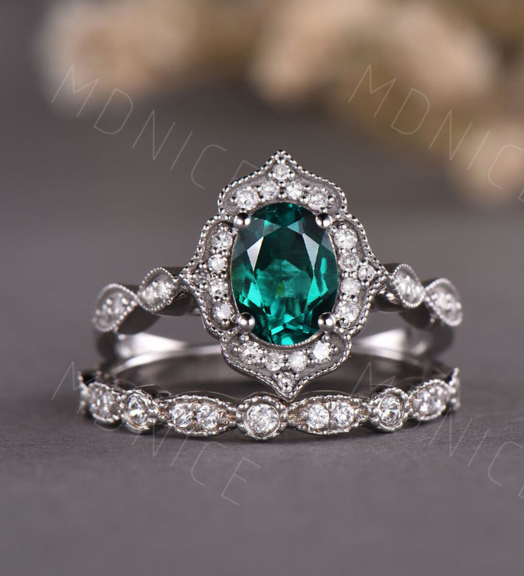 Oval Emerald Engagement Ring, Sterling Silver Ring, Emerald Wedding ...