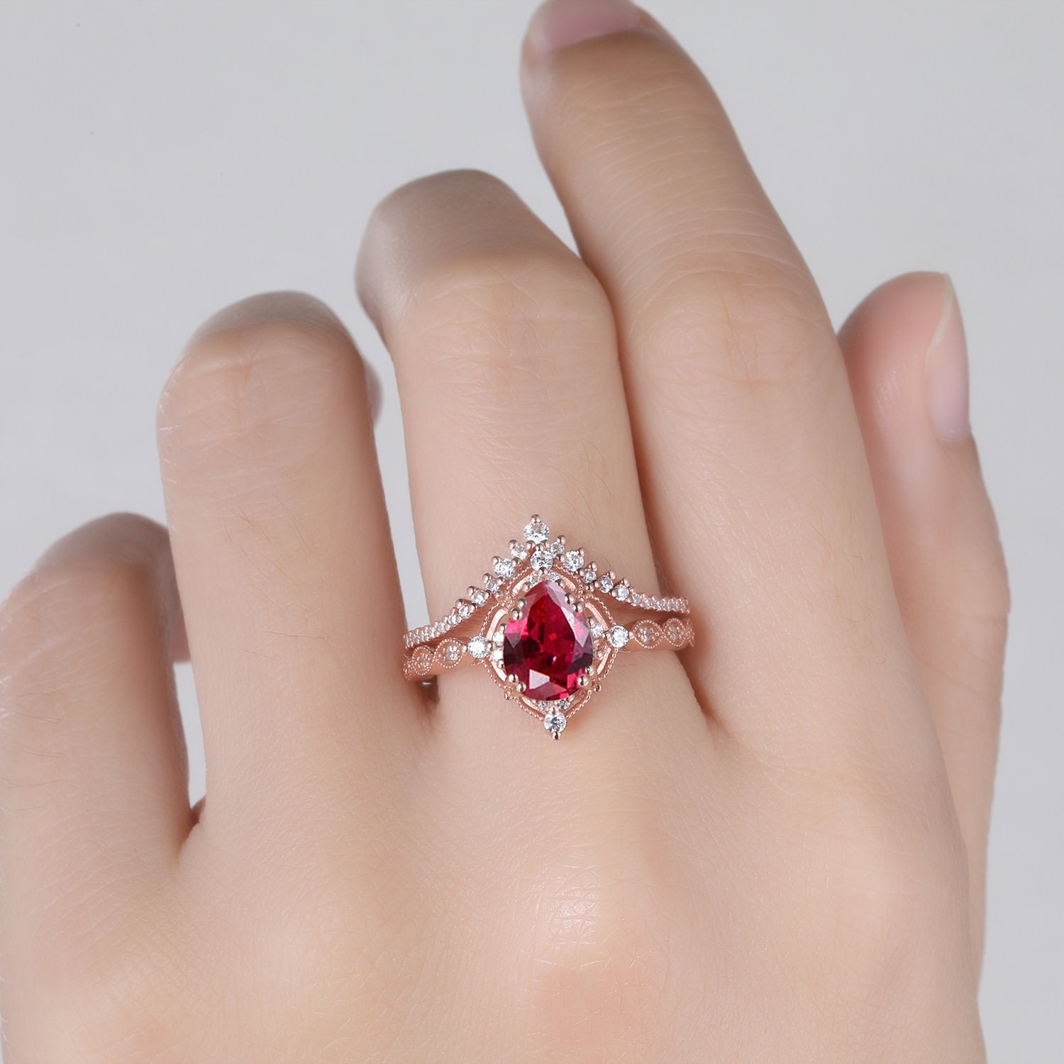 Ruby Ring July Birthstone Vintage Ruby Wedding Ring Set - Etsy