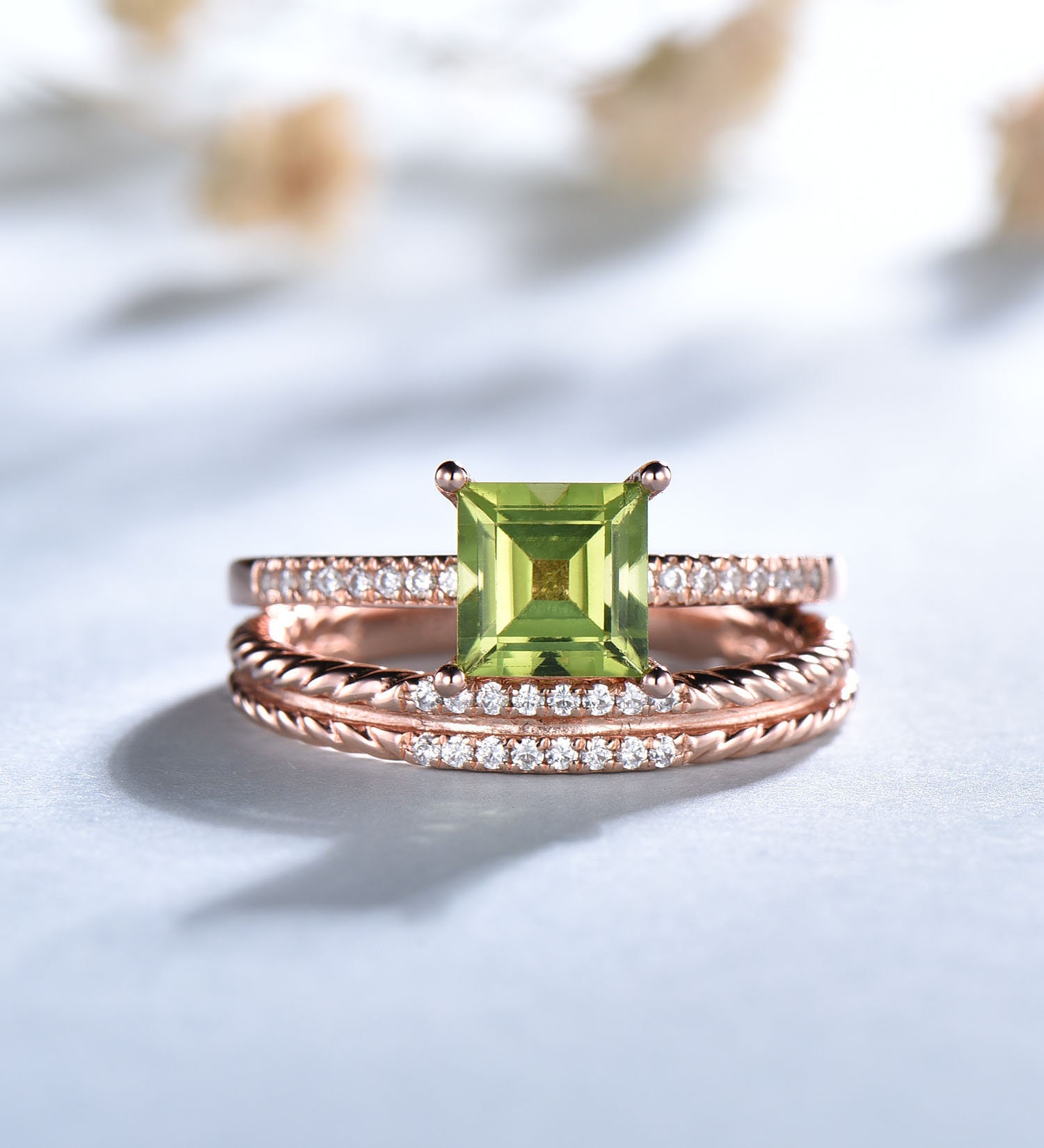 Peridot Ring August Birthstone Bridal Wedding Set | Etsy