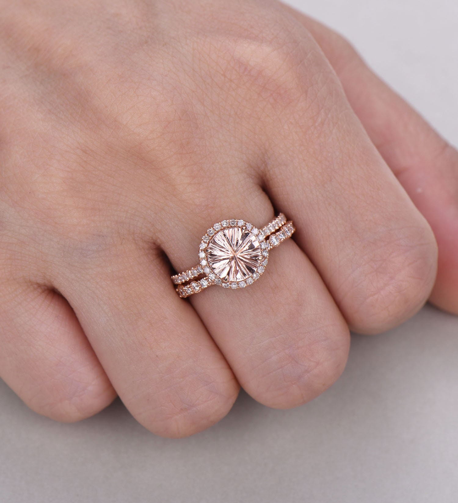 8mm Round Morganite Engagement Ring Rose Gold Morganite Ring - Etsy