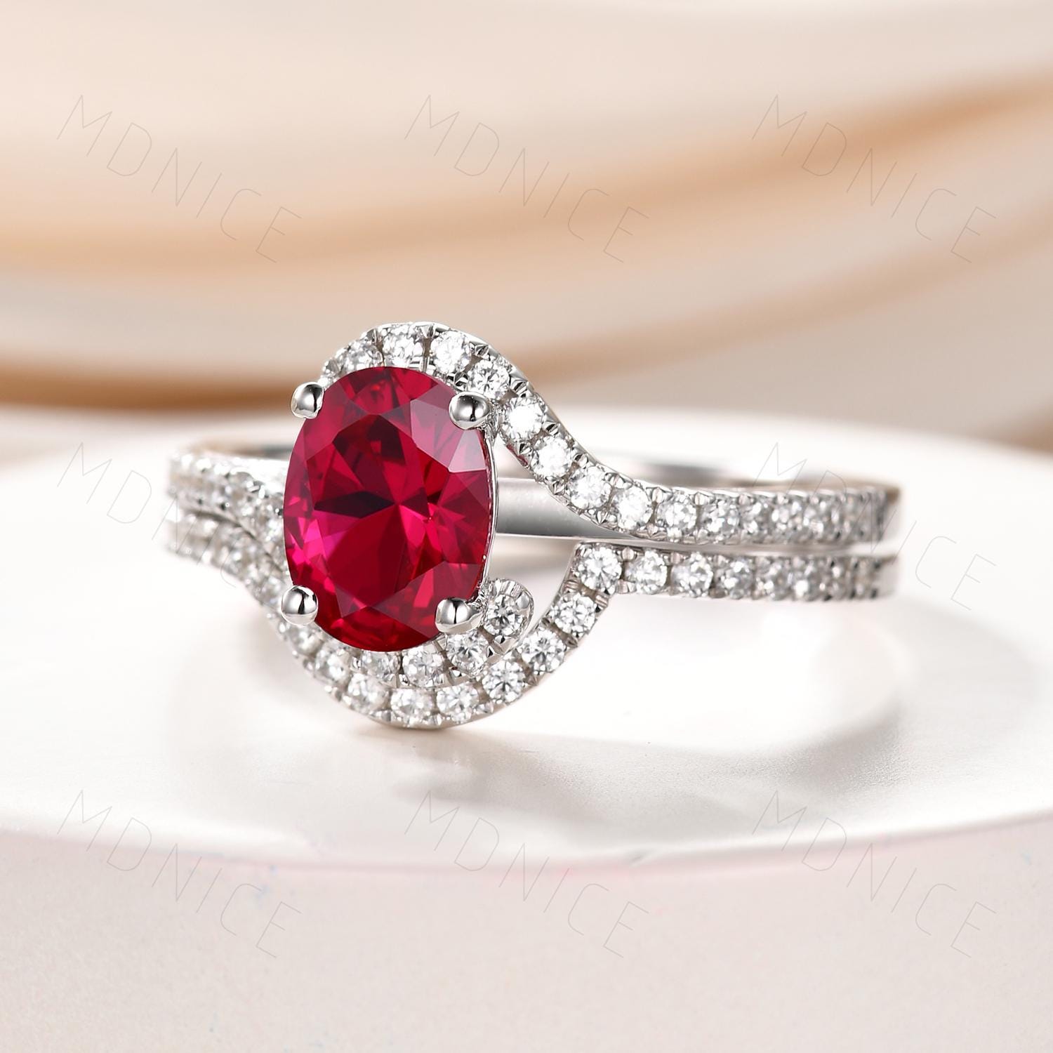 Ruby Ring, July Birthstone Ring, Ruby Wedding Ring Set, Oval Ruby ...
