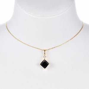 Unique Natural Black Onyx Princess Cut Necklace Yellow Gold 3CT 8mm ...