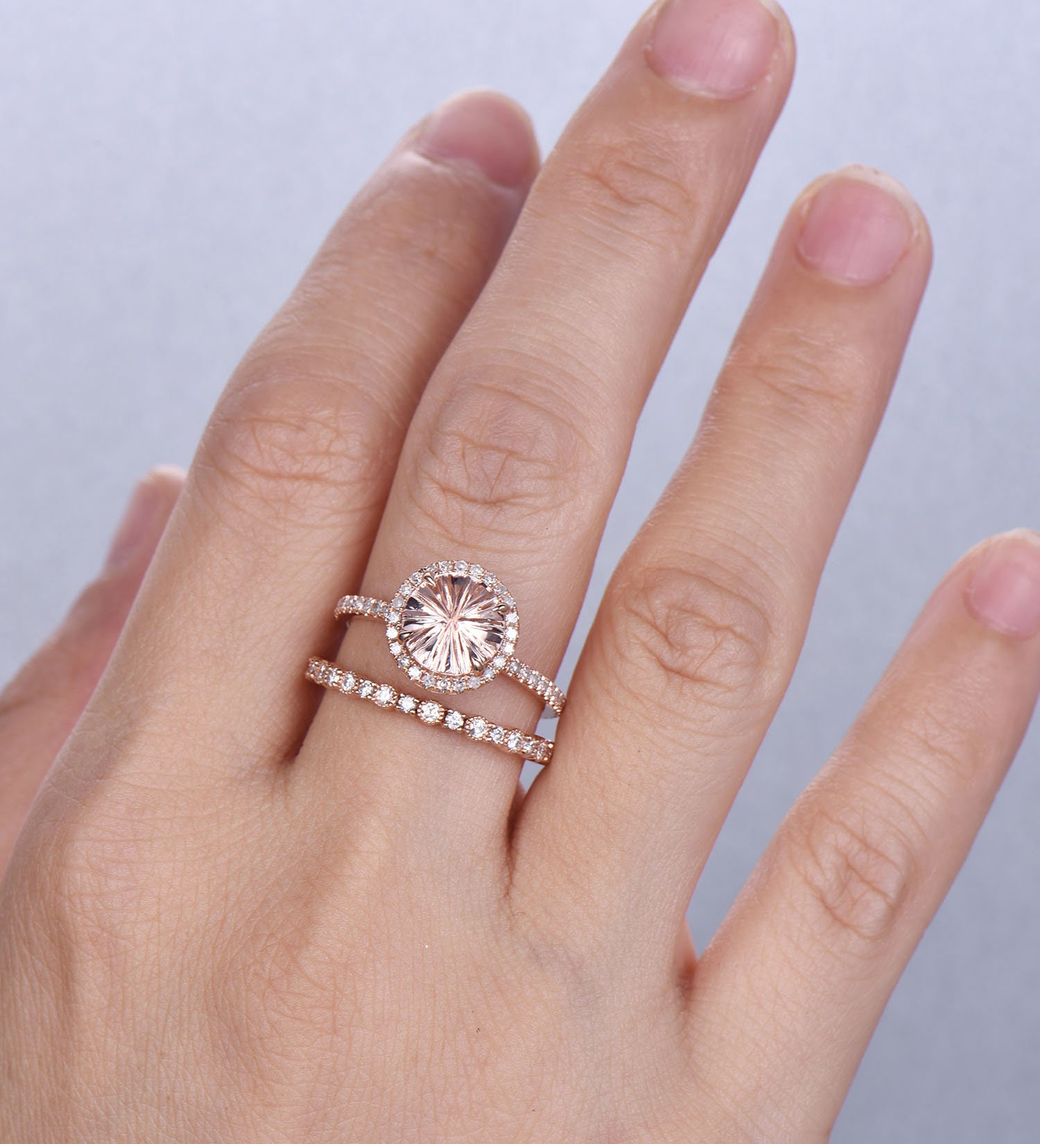 8mm Round Morganite Engagement Ring Rose Gold Morganite Ring - Etsy