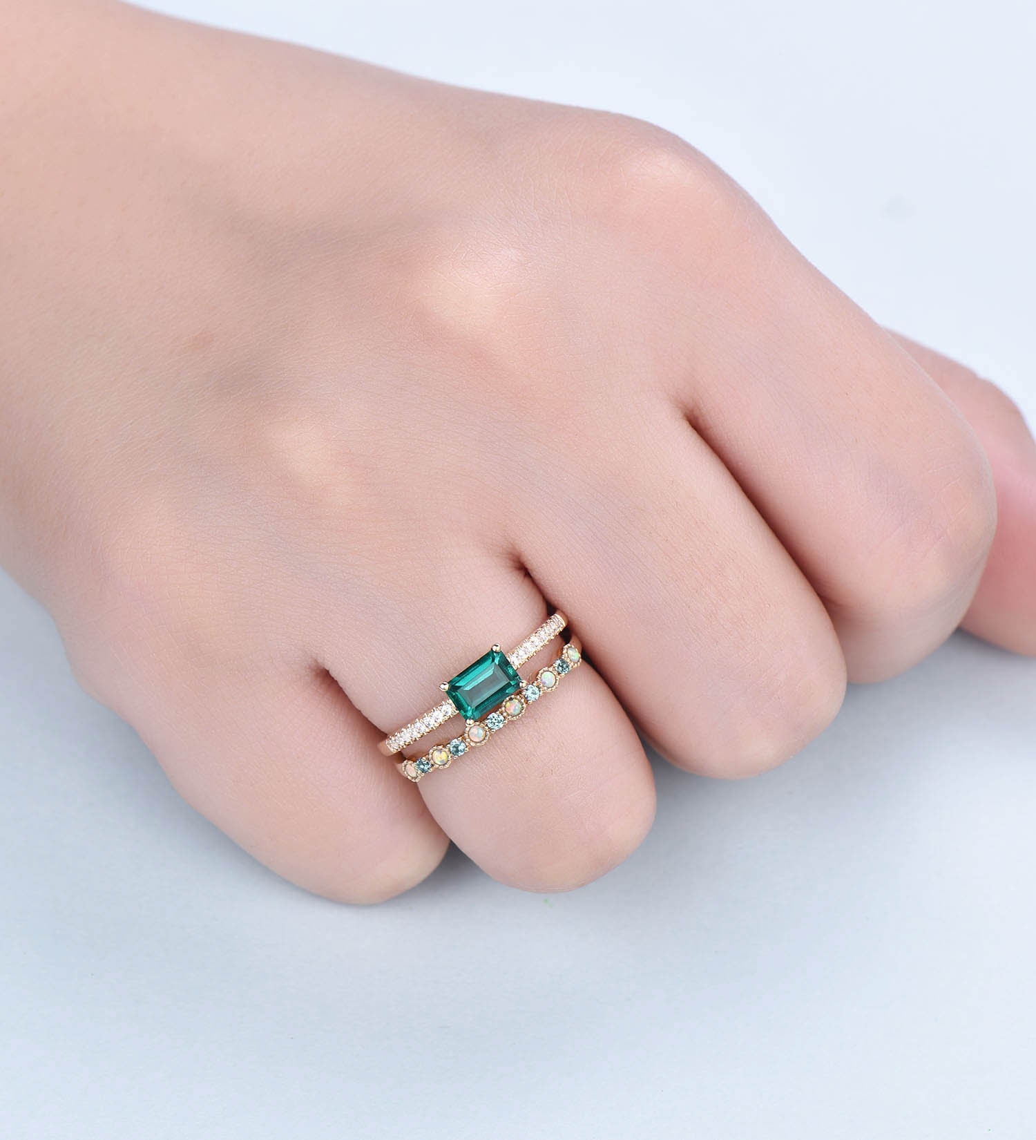 Emerald Ring May Birthstone Emerald Bridal Set Dainty Opal | Etsy