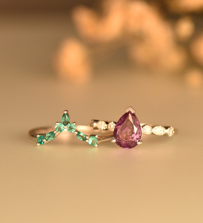 Alexandrite Ring Teardrop Gemstone 14K White Gold Engagement - Etsy