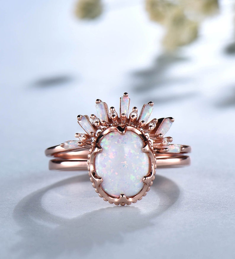 Opal Ring Set Opal Ring Silver Opal Ring Promise Ring - Etsy