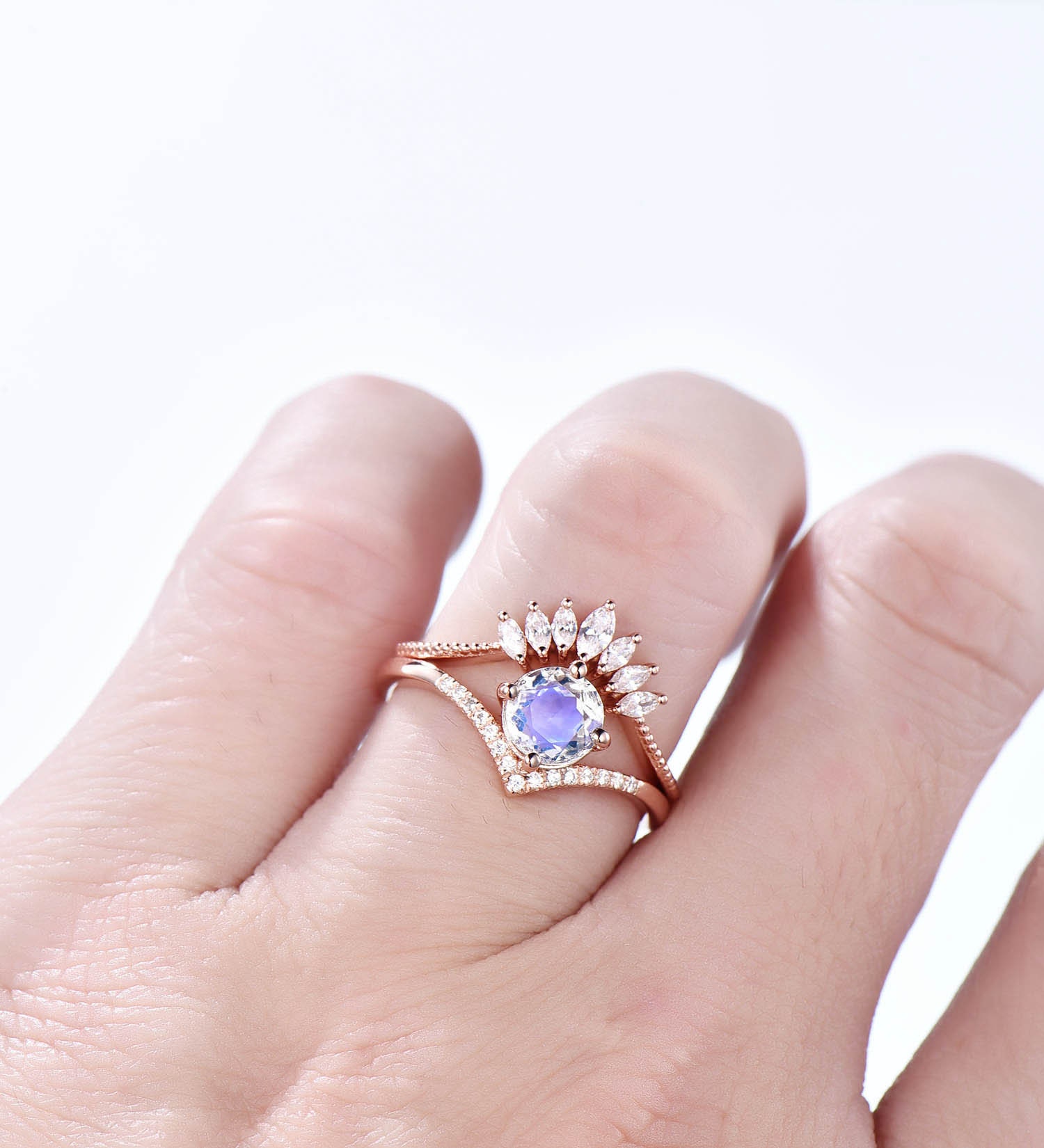 Moonstone Ring Natural Moonstone Wedding Set Vintage - Etsy