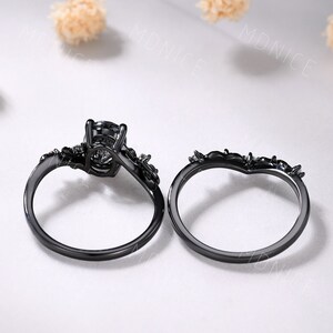 Black Wedding Ring Set, Black Gold Black Rutilated Quartz Leaf Promise ...