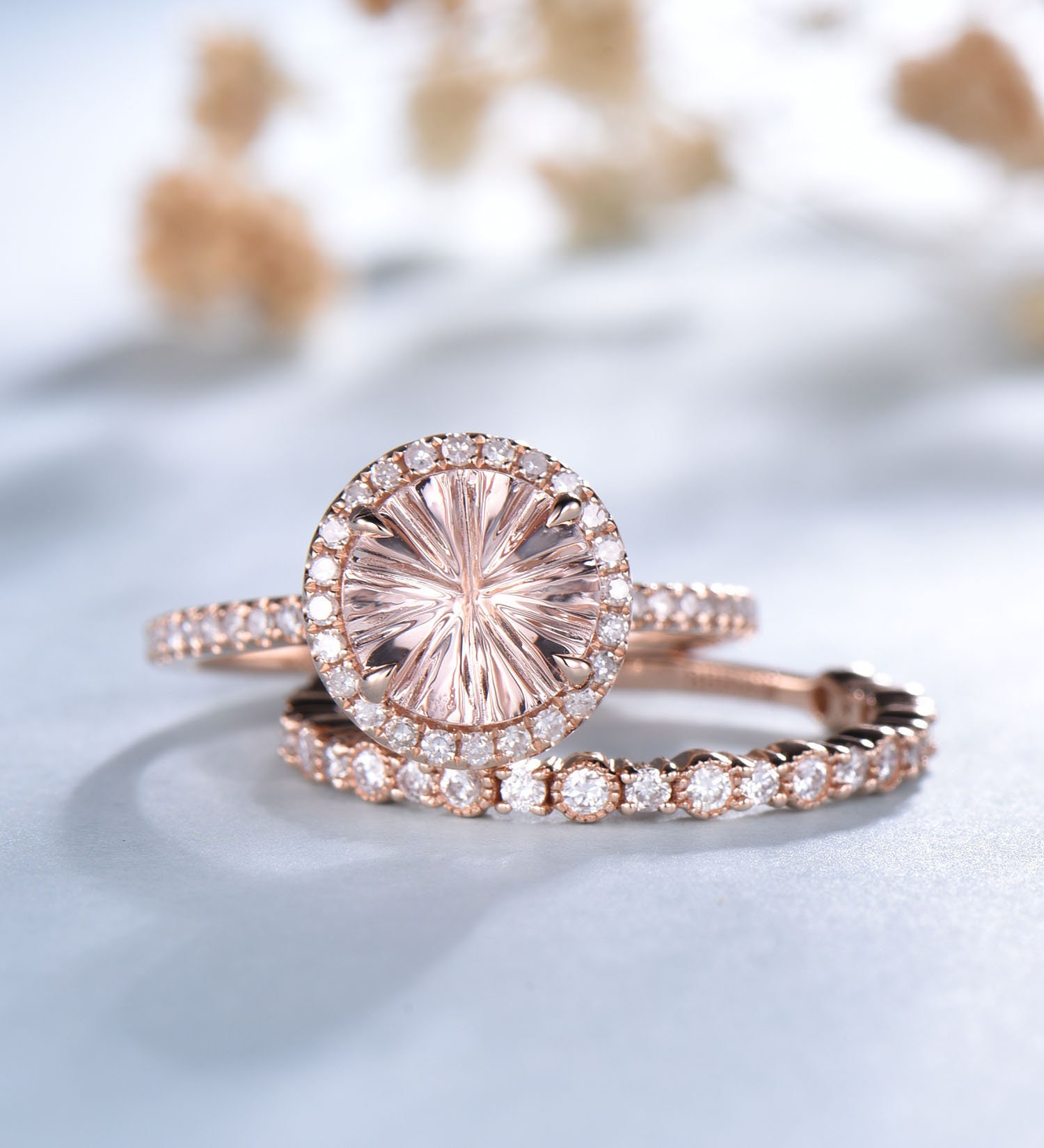 8mm Round Morganite Engagement Ring Rose Gold Morganite Ring - Etsy