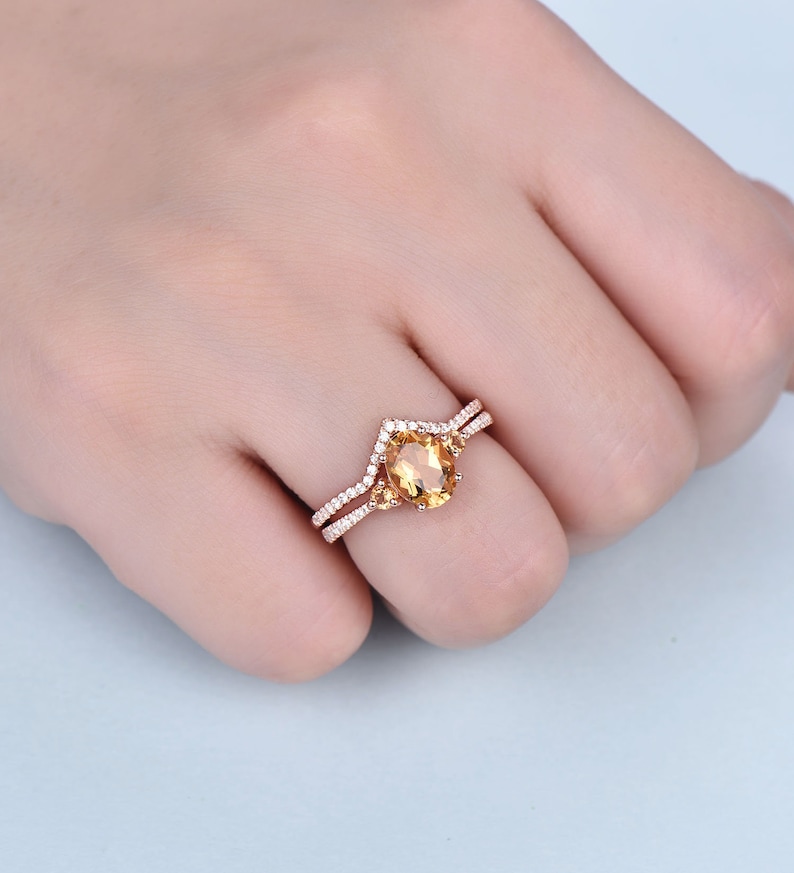 Natural Yellow Citrine Ring Oval Ring Rose Gold Citrine - Etsy