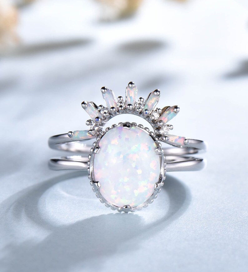 Opal Ring Set Opal Ring Silver Opal Ring Promise Ring - Etsy