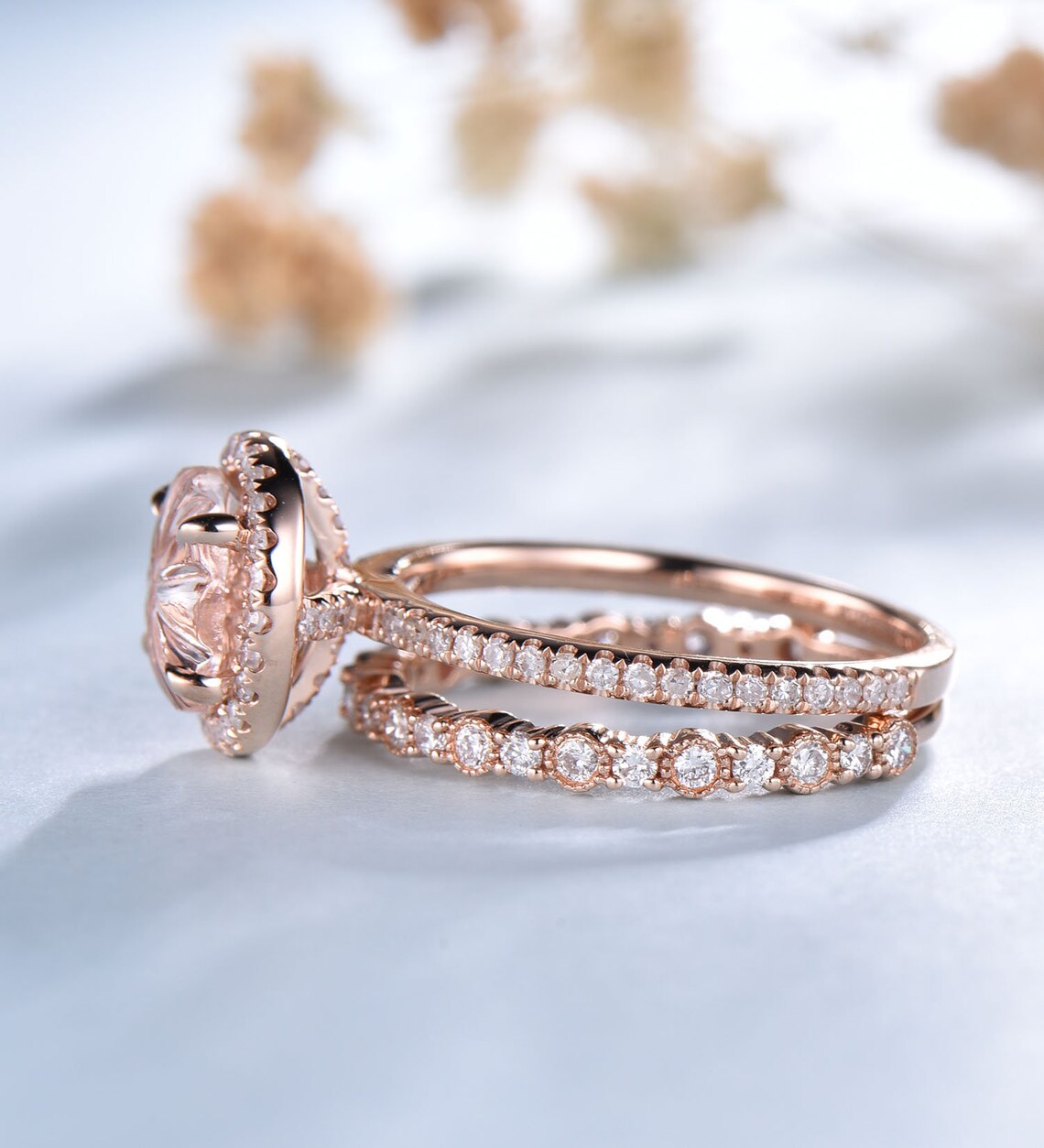 8mm Round Morganite Engagement Ring Rose Gold Morganite Ring - Etsy