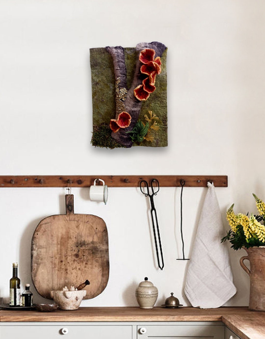 Felted Forest Wall Art, Felted Undergrowth Scene, Biophilic Design ...