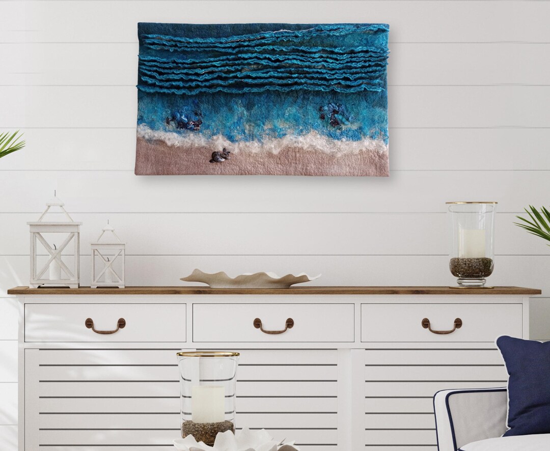 Ocean Wall Tapestry, Beach Scene Wall Hanging, Felted Wall Art of ...