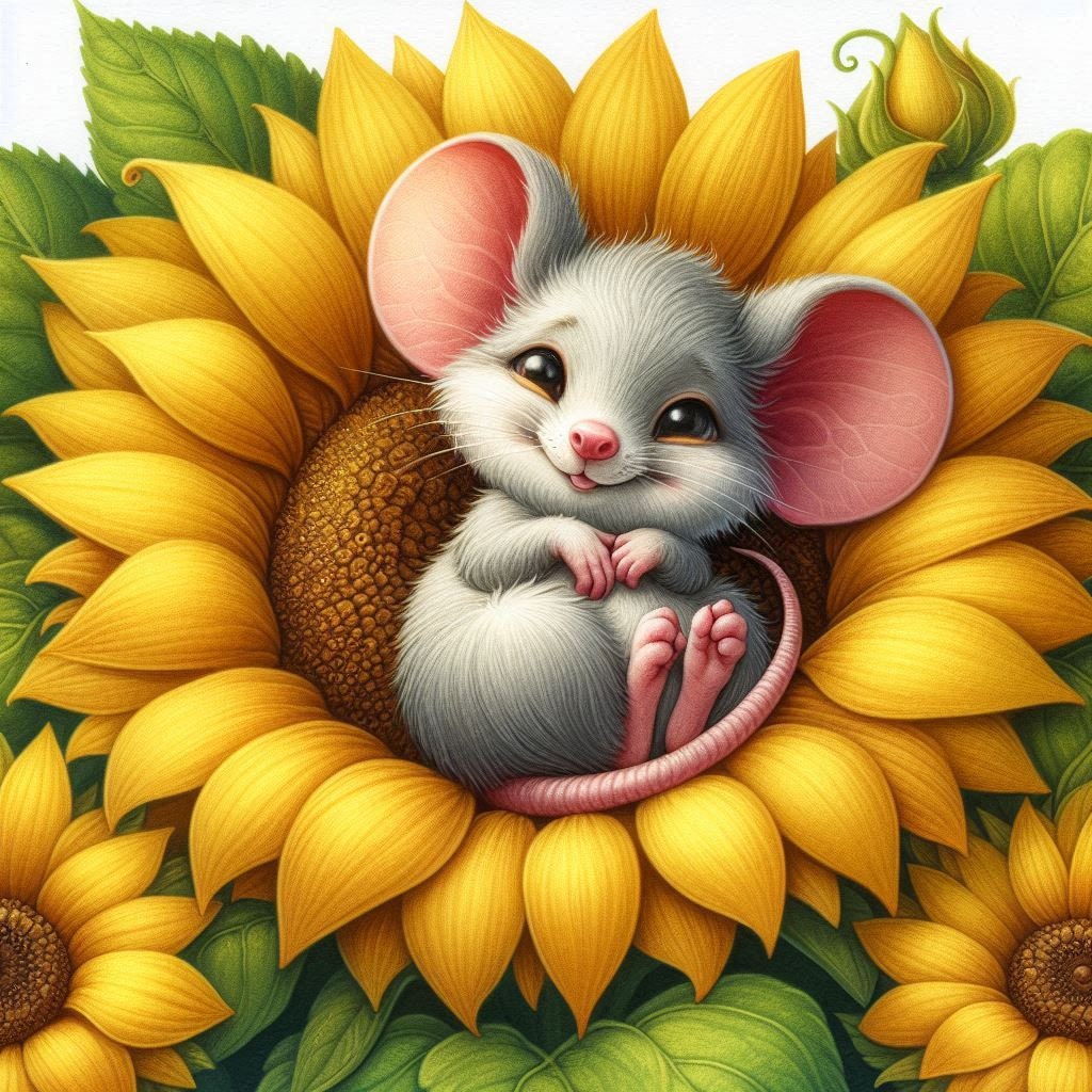 8 Mice Laying in Sunflowers, Cute and Cuddled Up Twinkie Moon Creates ...