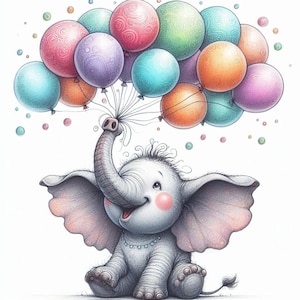 Darling Baby Elephants, Holding Balloons, - Etsy