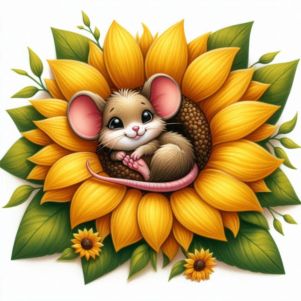 8 Mice Laying in Sunflowers, Cute and Cuddled Up Twinkie Moon Creates ...