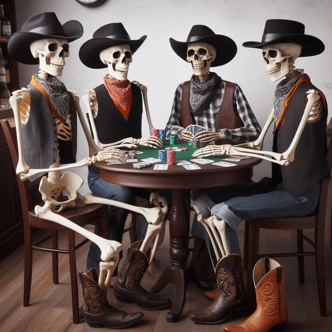 8 Halloween Skeletons, Playing Poker, Cowboy Hats and Boots - Etsy