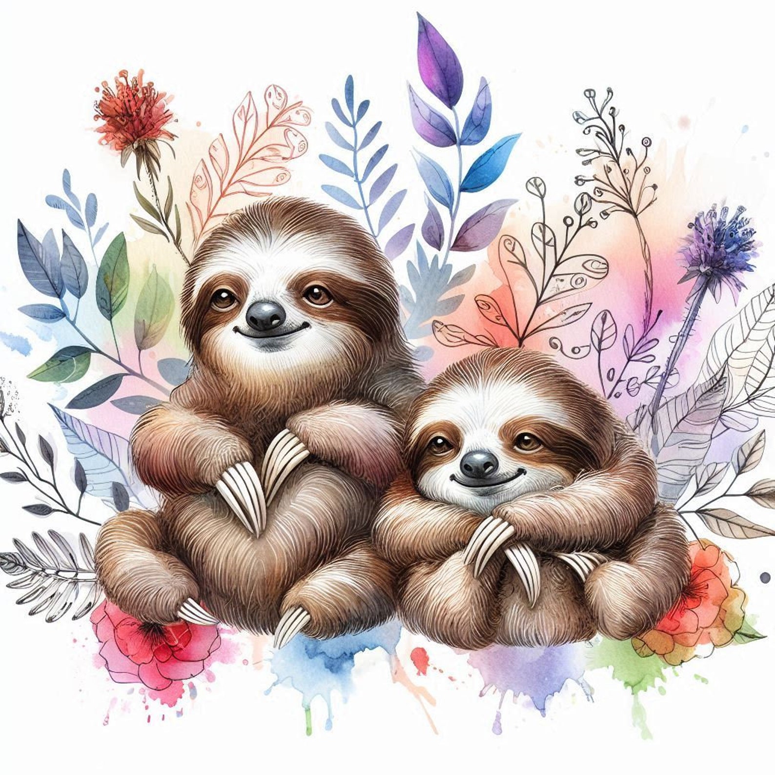 8 Little Sloths, Cute and Hanging on a Tree, Twinkie Moon - Etsy