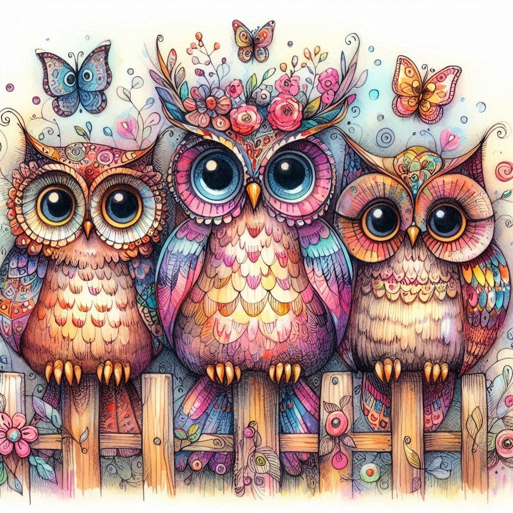 11 Colorful Owls, Brightly Colored, Birds, Twinkie Moon Creates - Etsy