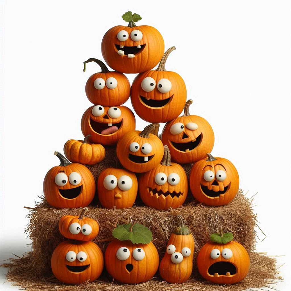 8 Silly Pumpkins in a Stack, Cute Little Faces, Fall Decor, Twinkie ...