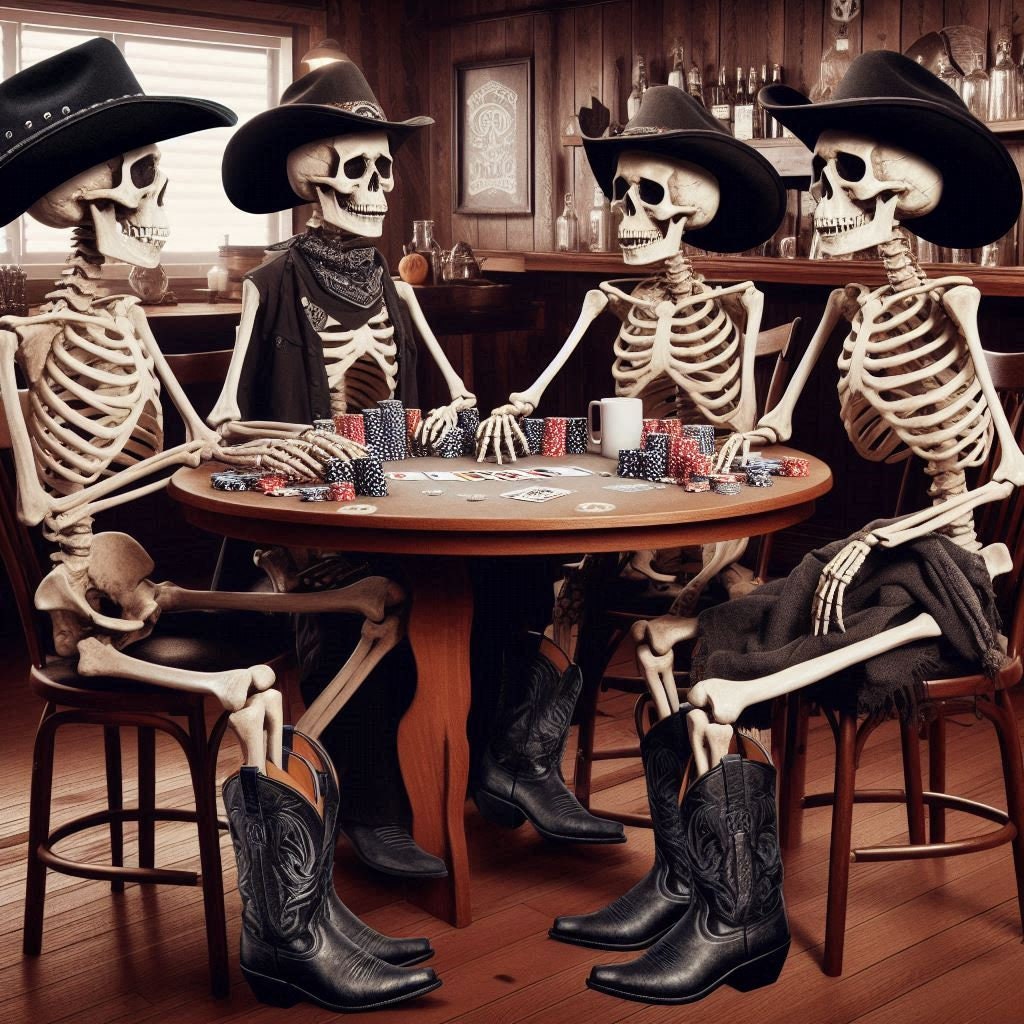 8 Halloween Skeletons, Playing Poker, Cowboy Hats and Boots - Etsy