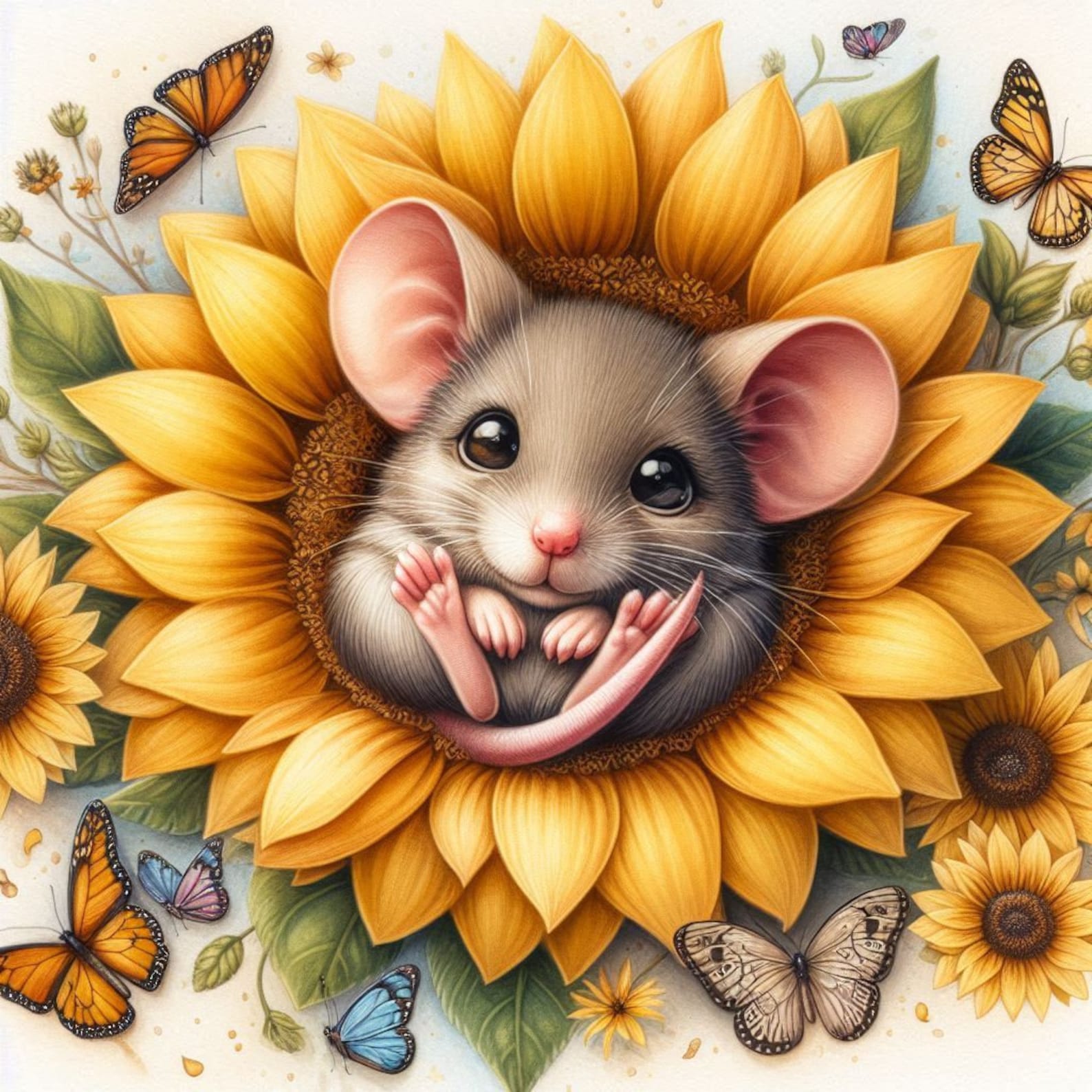 8 Mice Laying in Sunflowers, Cute and Cuddled Up Twinkie Moon Creates ...