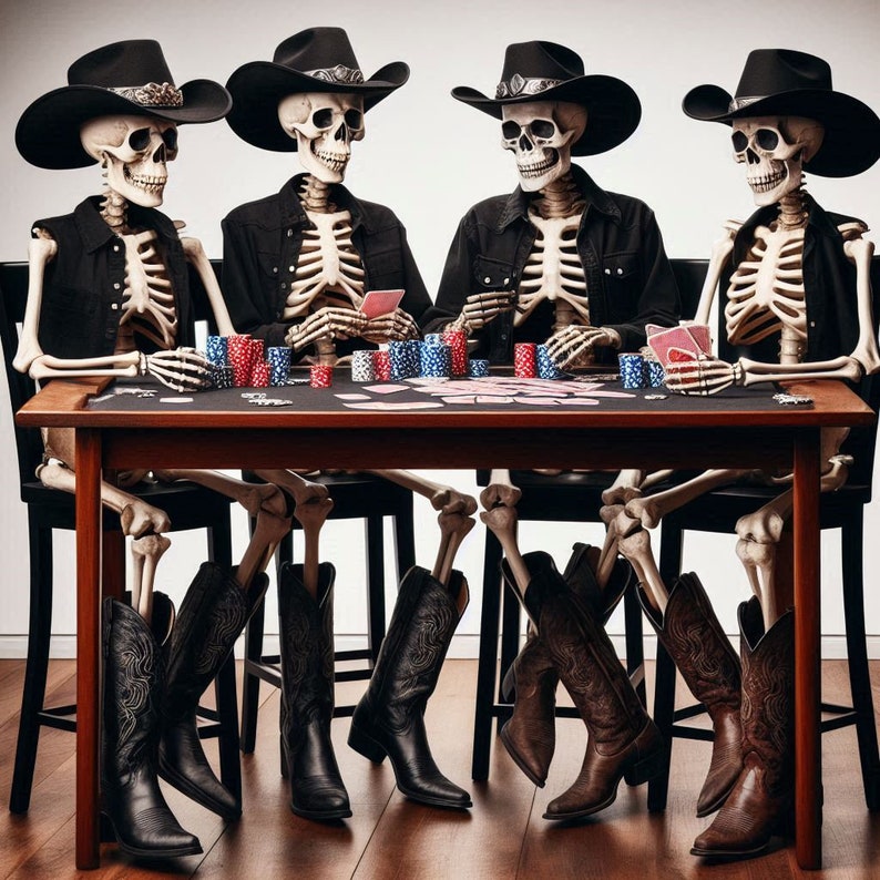 8 Halloween Skeletons, Playing Poker, Cowboy Hats and Boots - Etsy